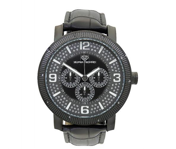 Black Chrono Super Techno Watch .10ct Diamonds – BlingBlowout