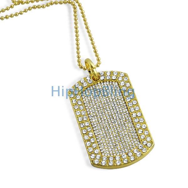 Gold Dog Tag Blinged Out 300+ Stones w Free Chain – BlingBlowout