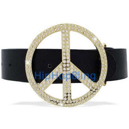 Peace Symbol Gold Bling Bling Belt Buckle – BlingBlowout